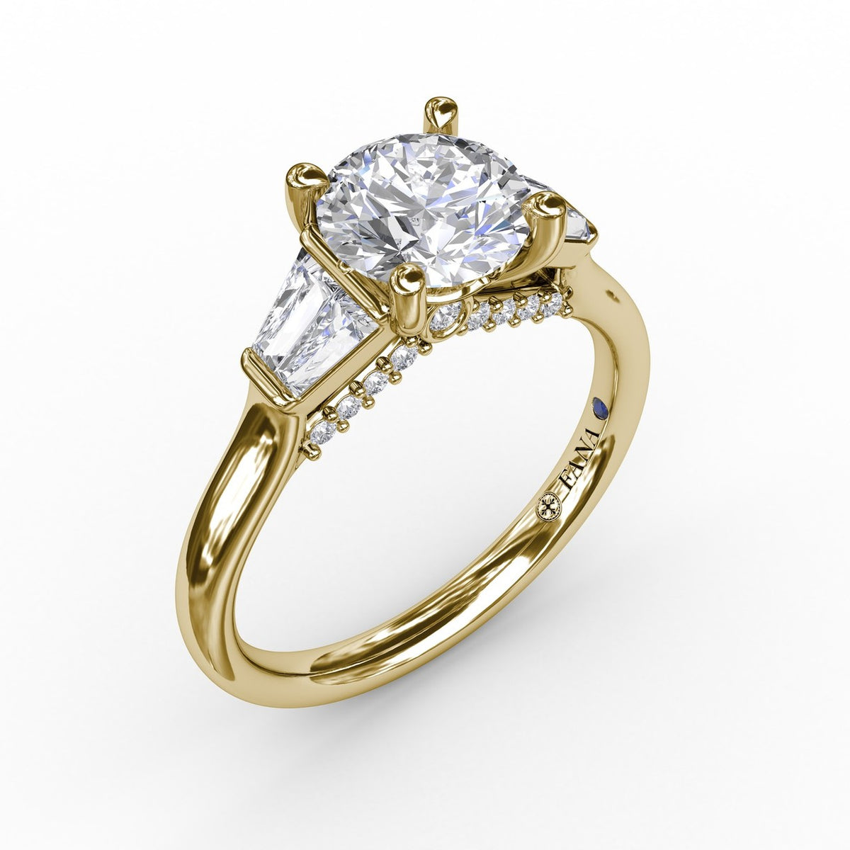 Fana 18k Yellow Gold Three-Stone Engagement Ring With Tapered Baguette ...