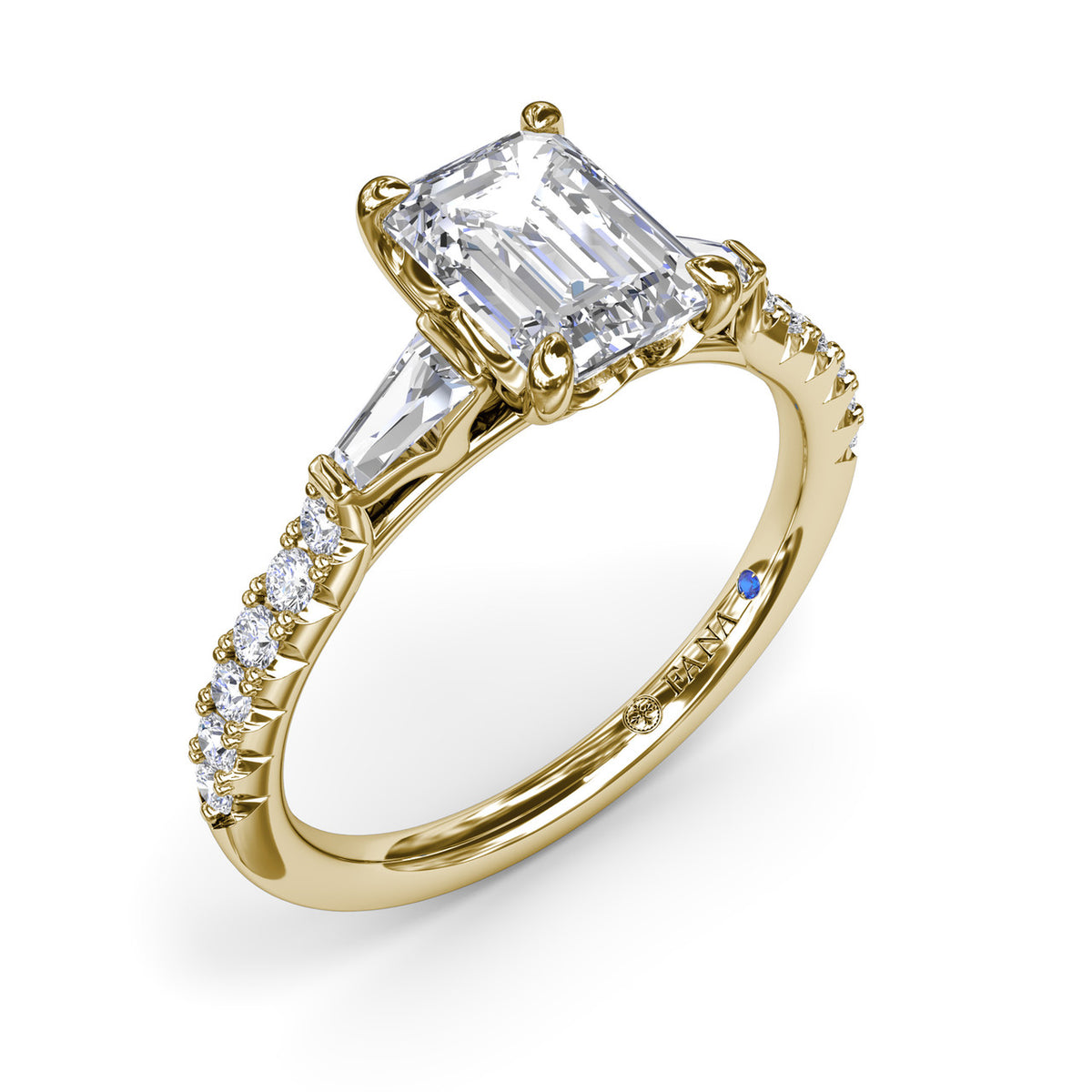 Fana 18k Yellow Gold Emerald Cut and Tapered Baguette Engagement Ring ...