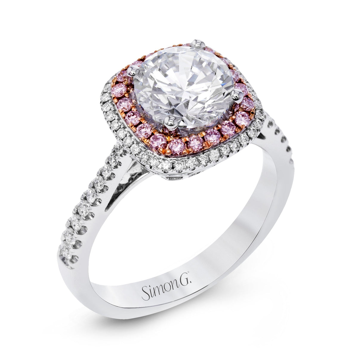 Round-cut Double Halo Engagement Ring in 18k Gold with Diamonds – Peter ...